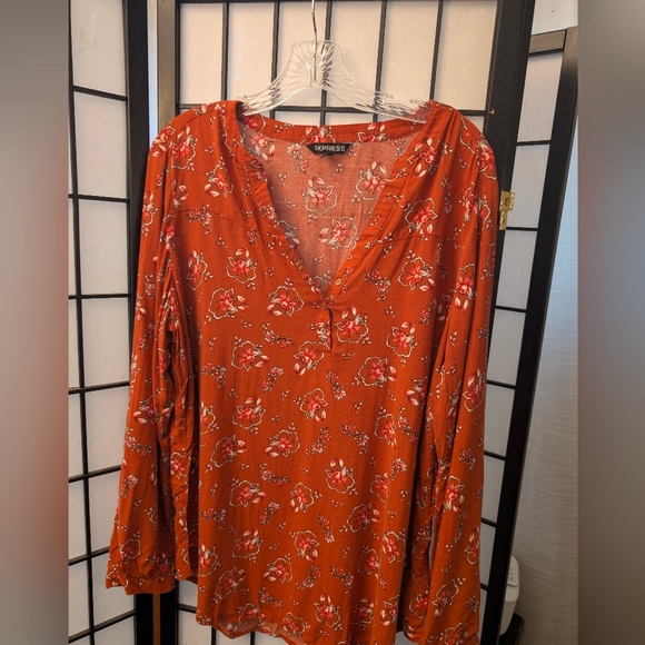 Express | Tops | Express Rust Colored With Flowers Top | Poshmark